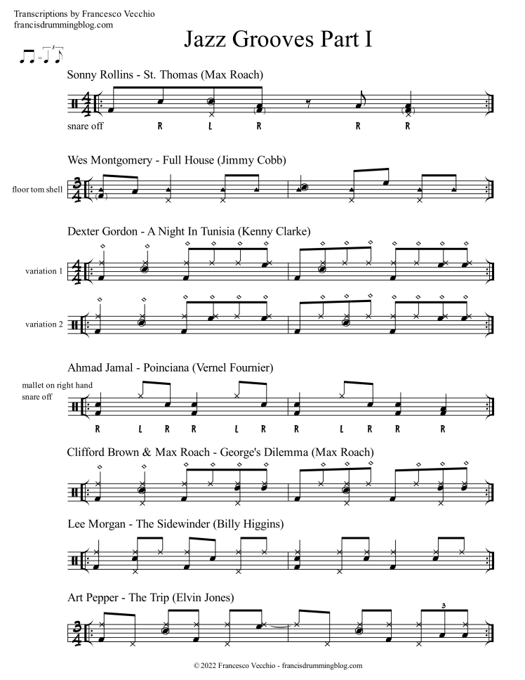 Jazz Grooves – Drum Transcriptions Part 1 – Francis' Drumming Blog