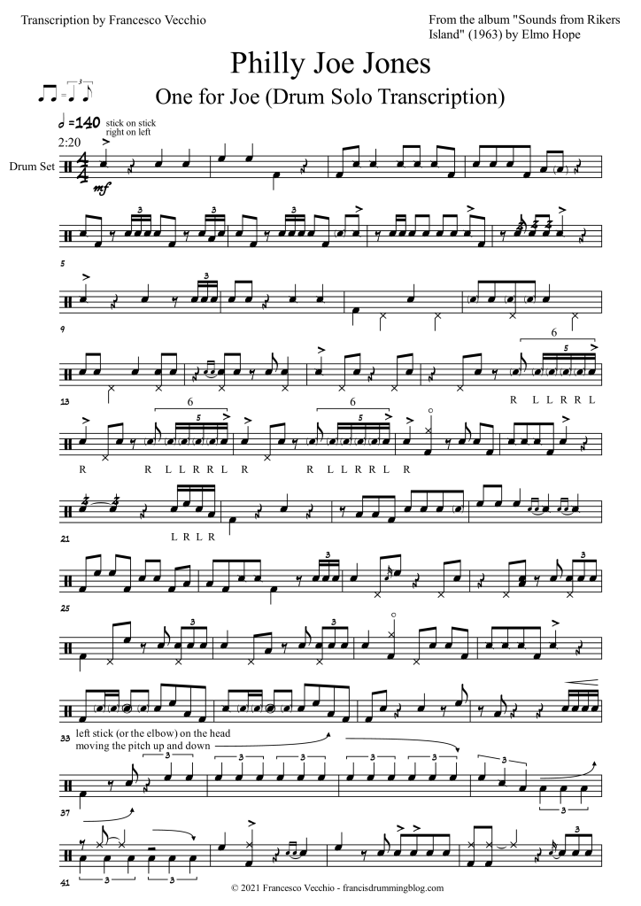 Philly Joe Jones – One for Joe (Drum Solo Transcription) – Francis ...