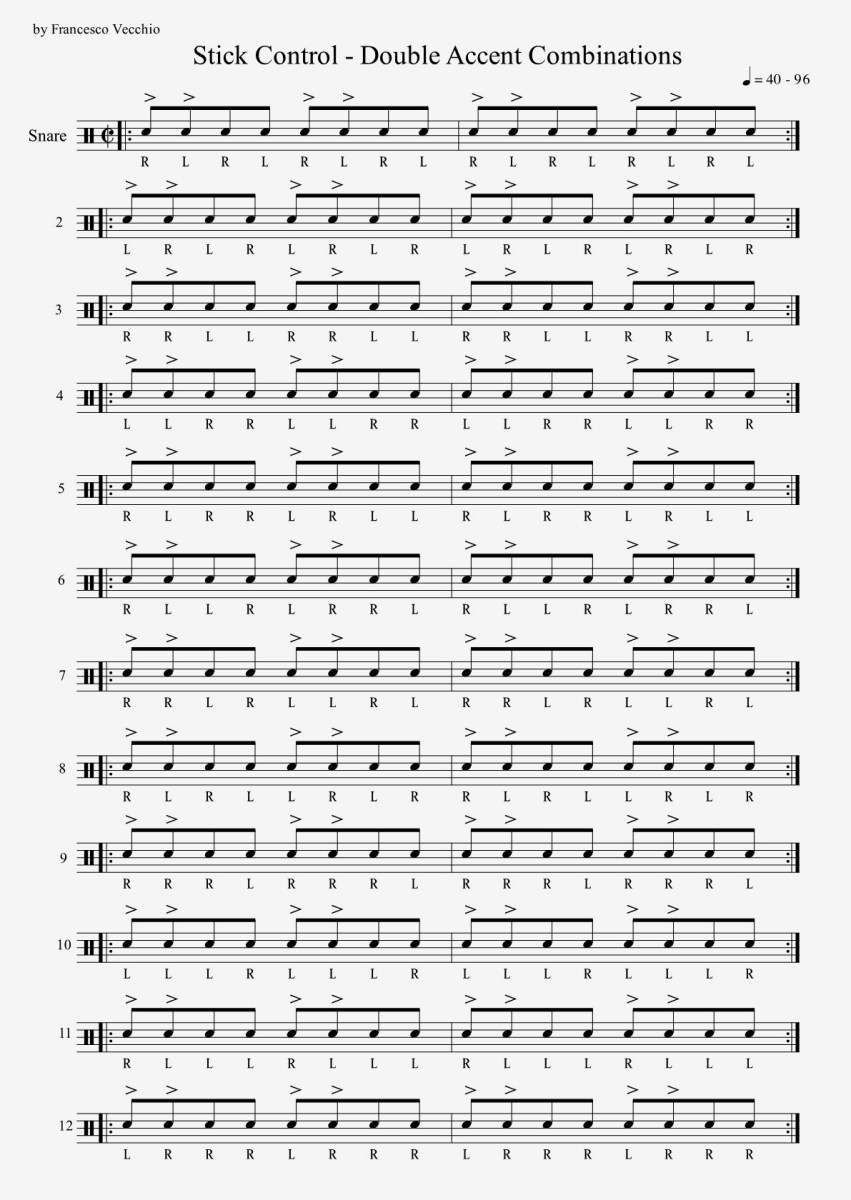Stick Control Workout – Double Accent Combinations – Francis' Drumming Blog
