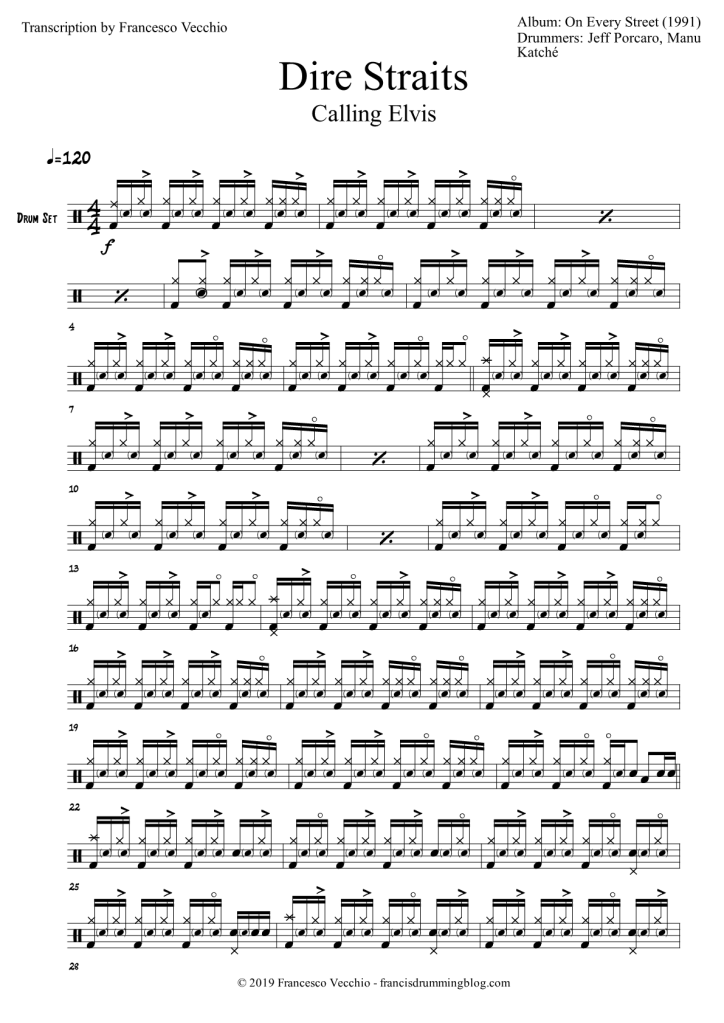 Dire Straits – Calling Elvis (Drum Sheet Music) – Francis' Drumming Blog