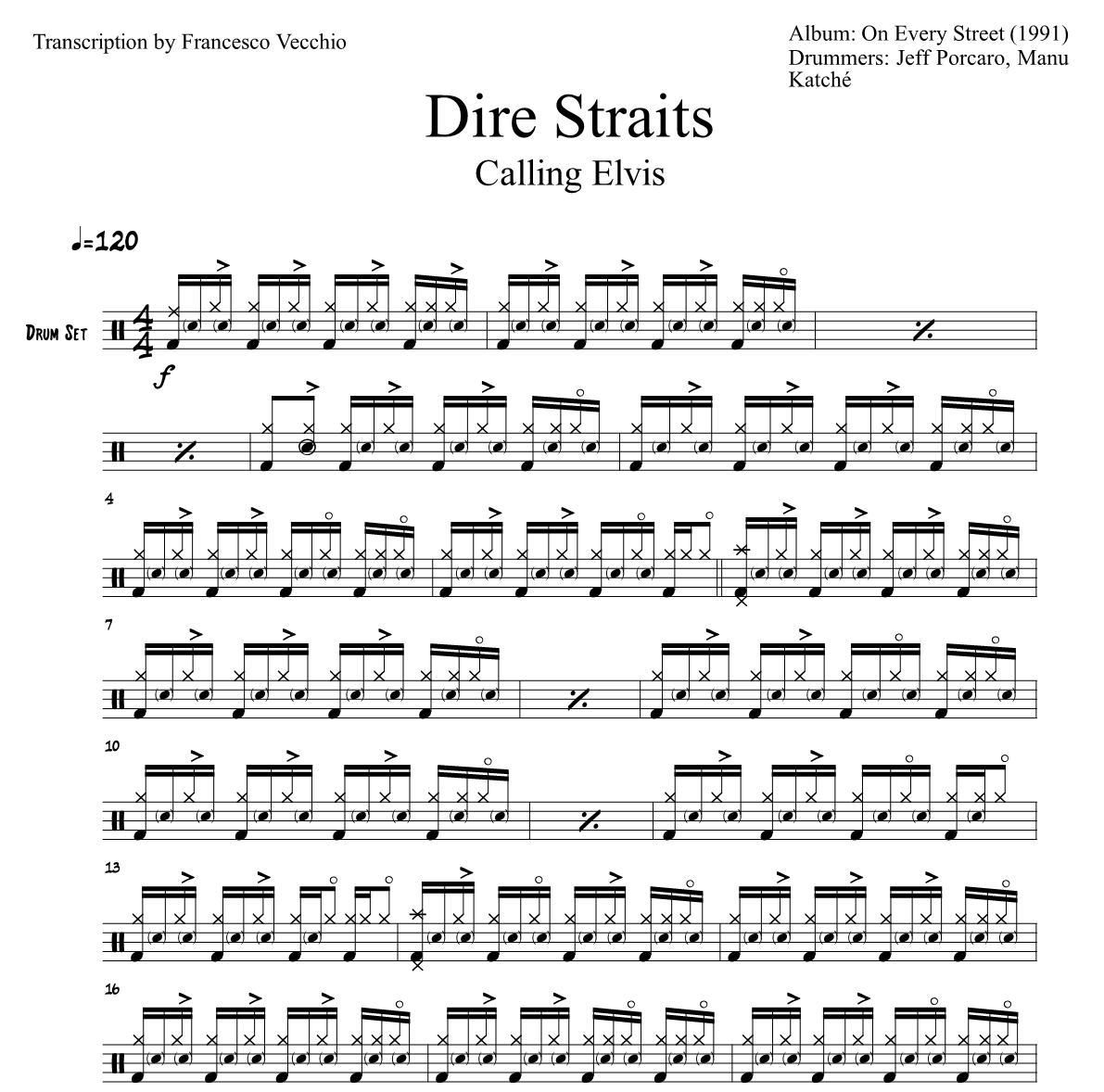 Dire Straits – Calling Elvis (Drum Sheet Music) – Francis' Drumming Blog