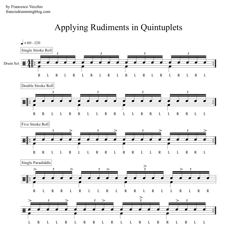 Quintuplets Drum Lesson 4 – Rudiments – Francis' Drumming Blog